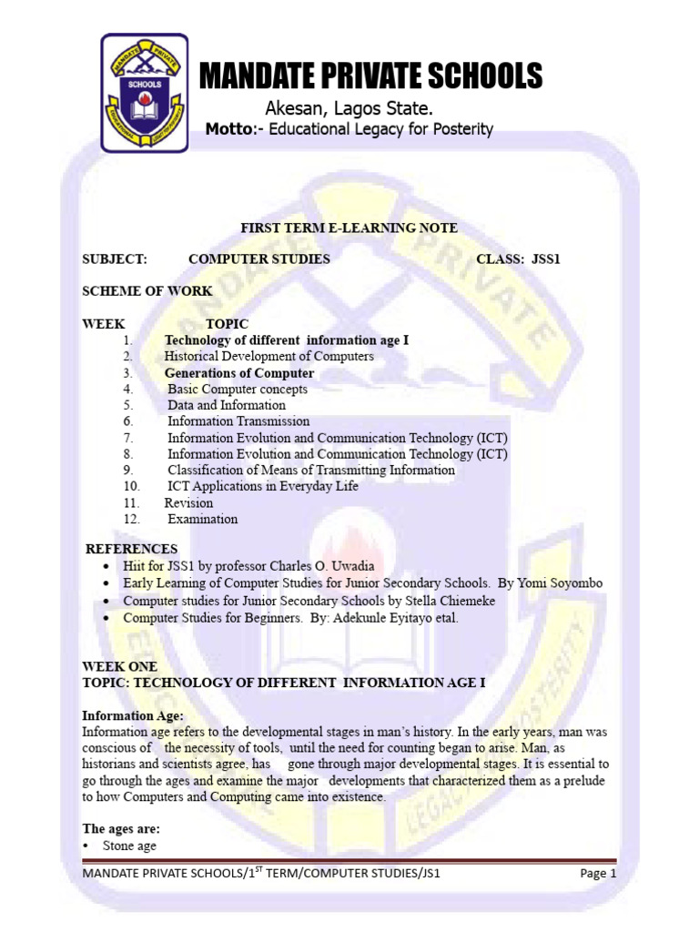 1st Term j1 Computer Studies | PDF | Integrated Circuit | Input/Output