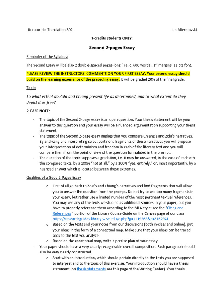 Second 2pages Essay Assignment 2022 1 | PDF | Essays | Thesis