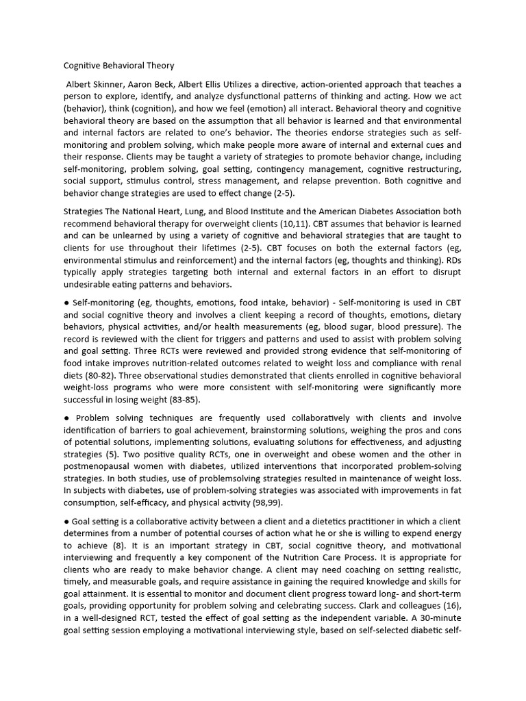 Cognitive Behavioral Theory | PDF | Cognitive Behavioral Therapy ...