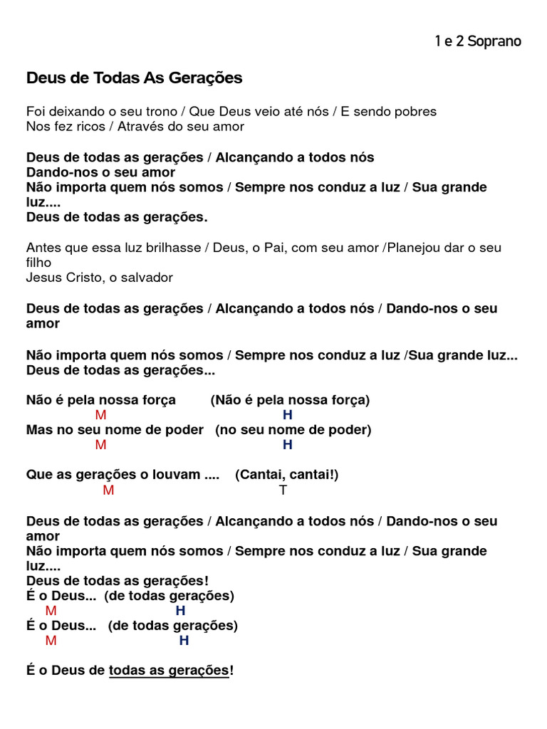 Letras Soprano 1 e 2 | Download grátis PDF | Amor | Deus