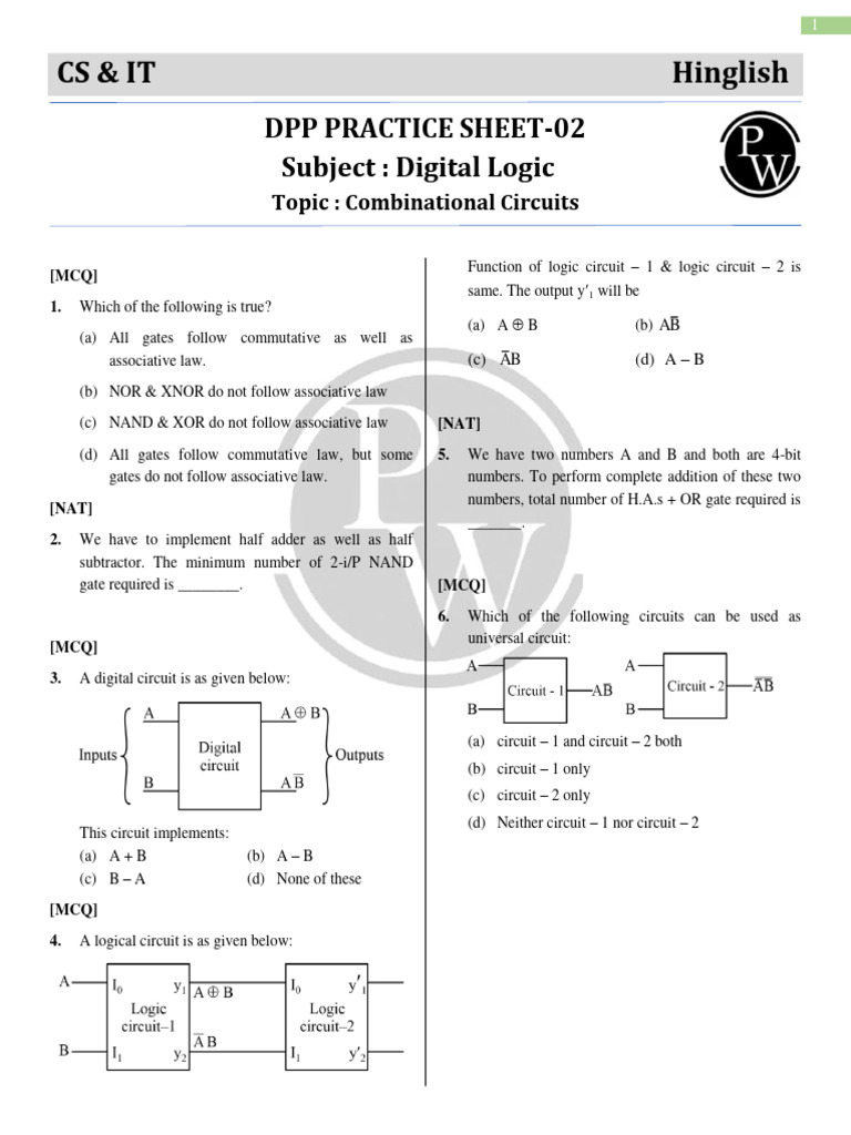 02 Practice Sheet Digital Electronics Iswar Sir Upendra Pal 2 1 | PDF ...