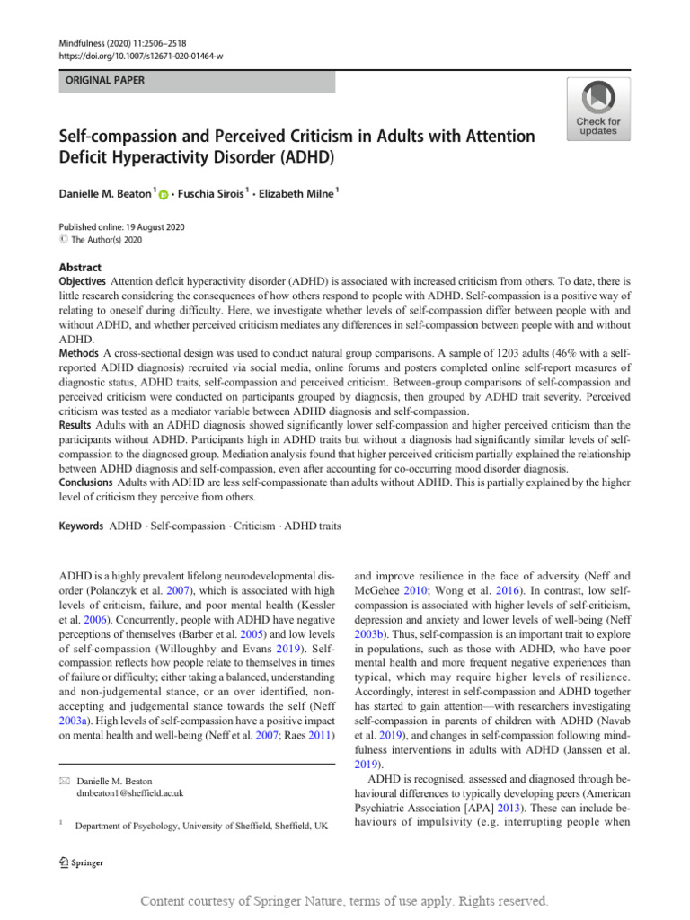 ADHD, Self-Compassion, and Criticism | PDF | Attention Deficit ...