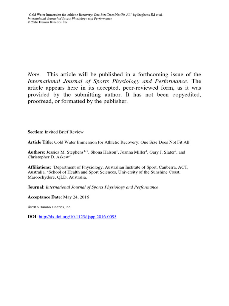 Athletes: Cold Water Recovery Insights | PDF | Perfusion | Blood Vessel