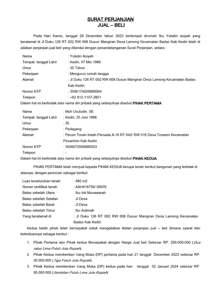 Surat Perjanjian Yuli | PDF