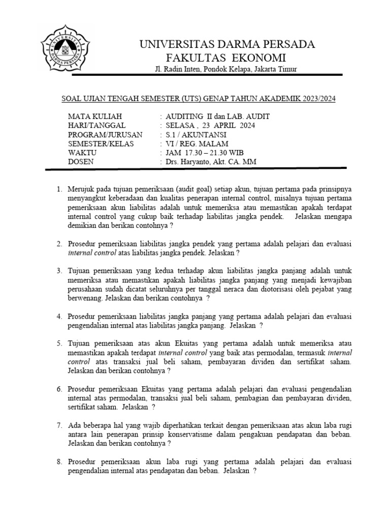 UTS Auditing II: Evaluasi Kontrol Internal | PDF