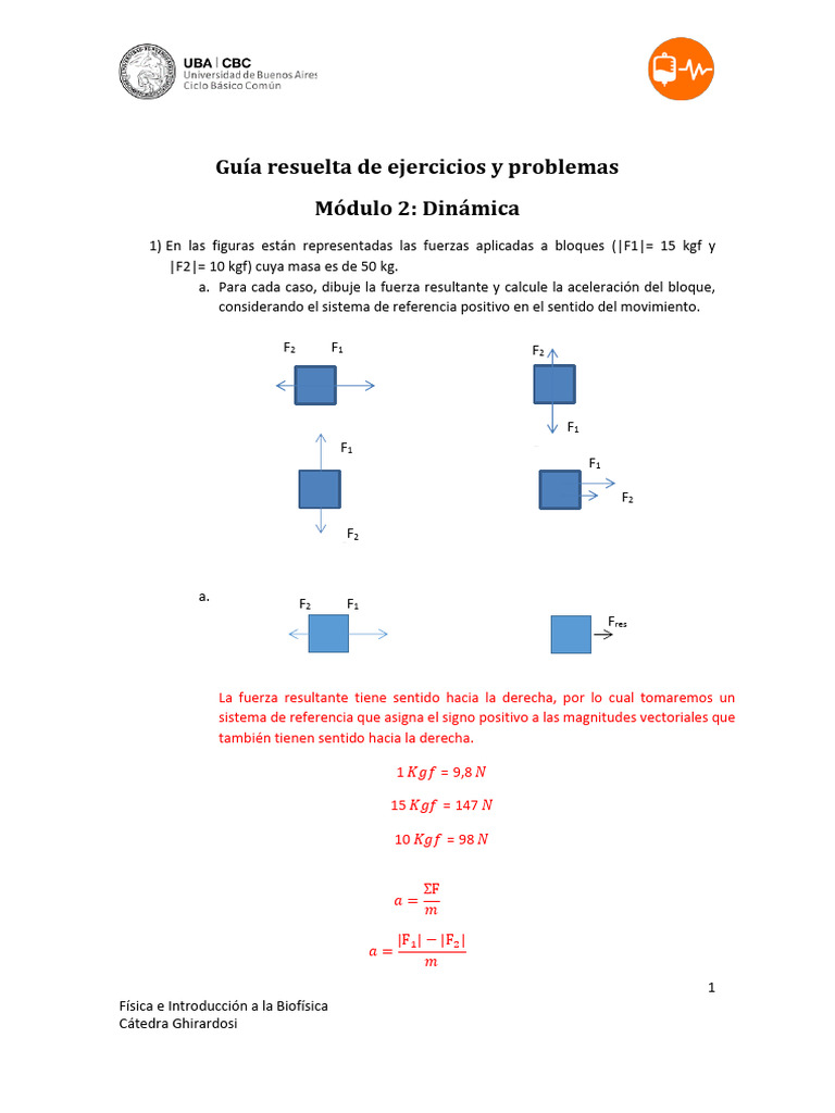 MÓDULO 2. Guía Resuelta de Ejercicios y Problemas (2024) | PDF | Fuerza | Velocidad