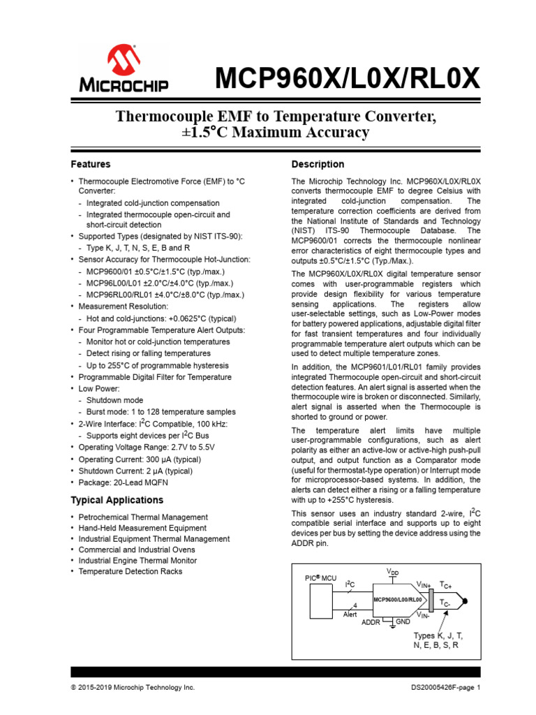 Mcp9600-E MX | PDF | Thermocouple | Electrical Engineering