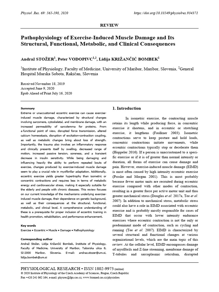Stozer Et Al (2020) - Pathophysiology of Exercise Induced Muscle Damage ...