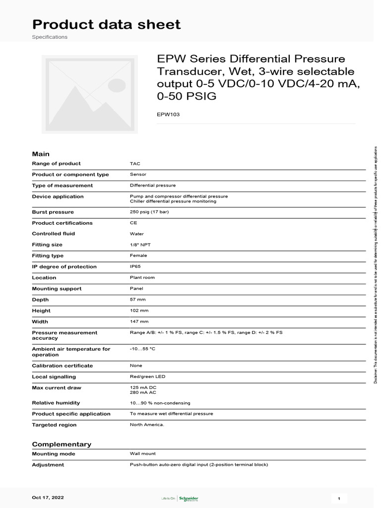 Pressure Sensors - EPW103 | PDF | Pressure Measurement | Sensor