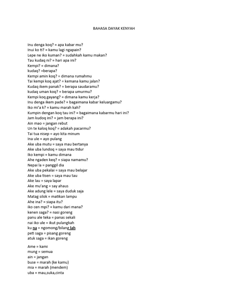 Bahasa Dayak Kenyah | PDF
