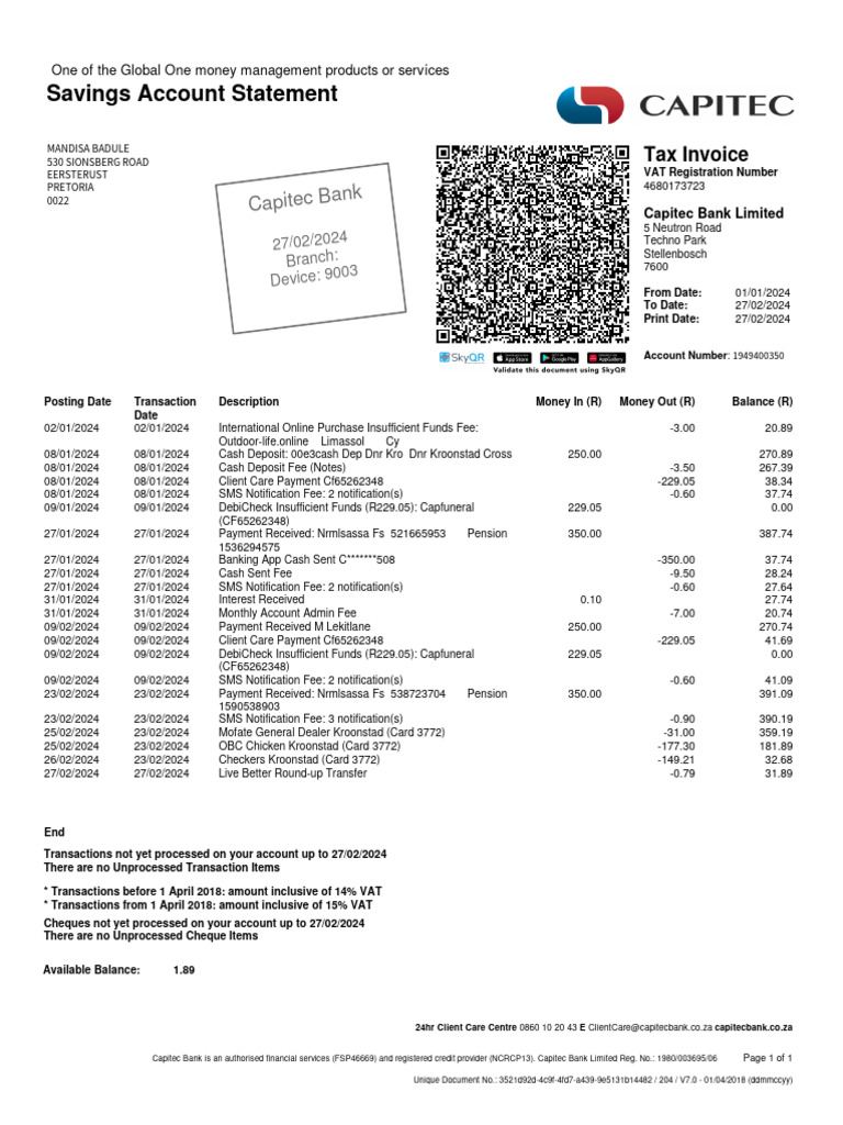 Account Statement 1 Jan 2024 To 27 Feb 2024 | PDF | Cheque | Banks