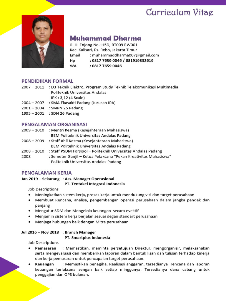 CV Muhammad Dharma 60120 | PDF | Karier & Perkembangan