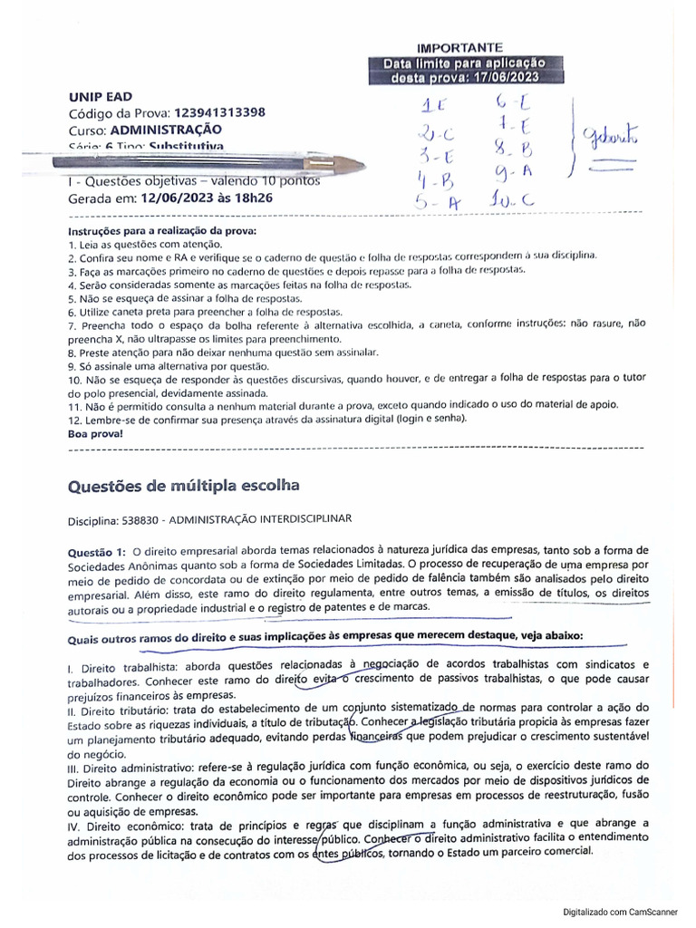 prova substitutiva adm disciplinar | PDF