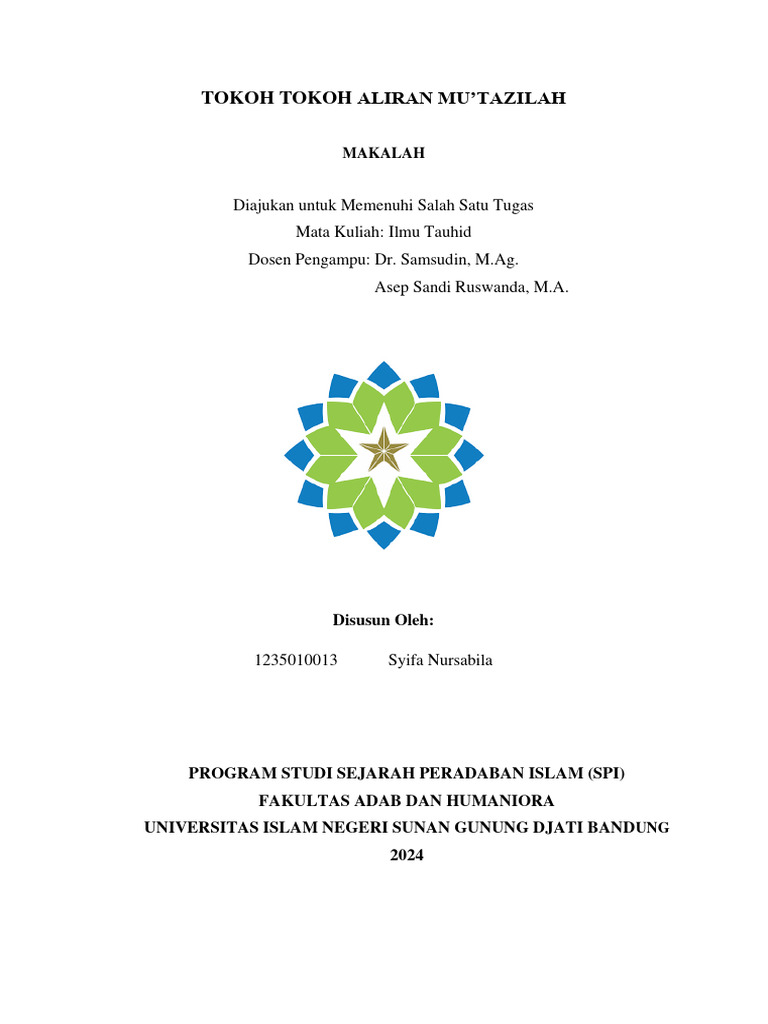 Makalah Tokoh Tokoh Aliran Mu'tazilah Syifa Nursabila Spi-2a | PDF | Agama & Spiritualitas