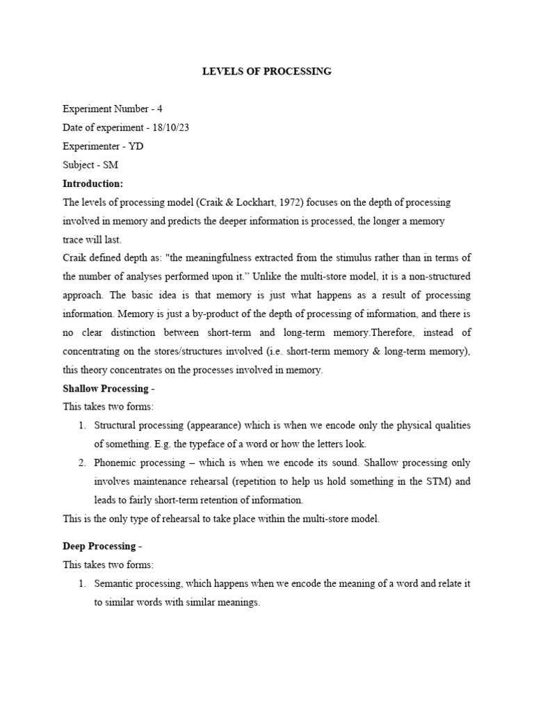 Levels of Processing | Download Free PDF | Memory | Recall (Memory)