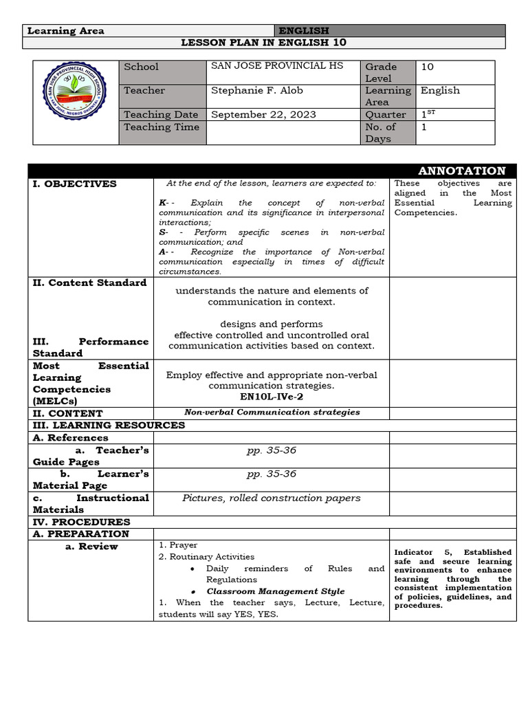 today lesson plan_IS | PDF | Nonverbal Communication | Body Language