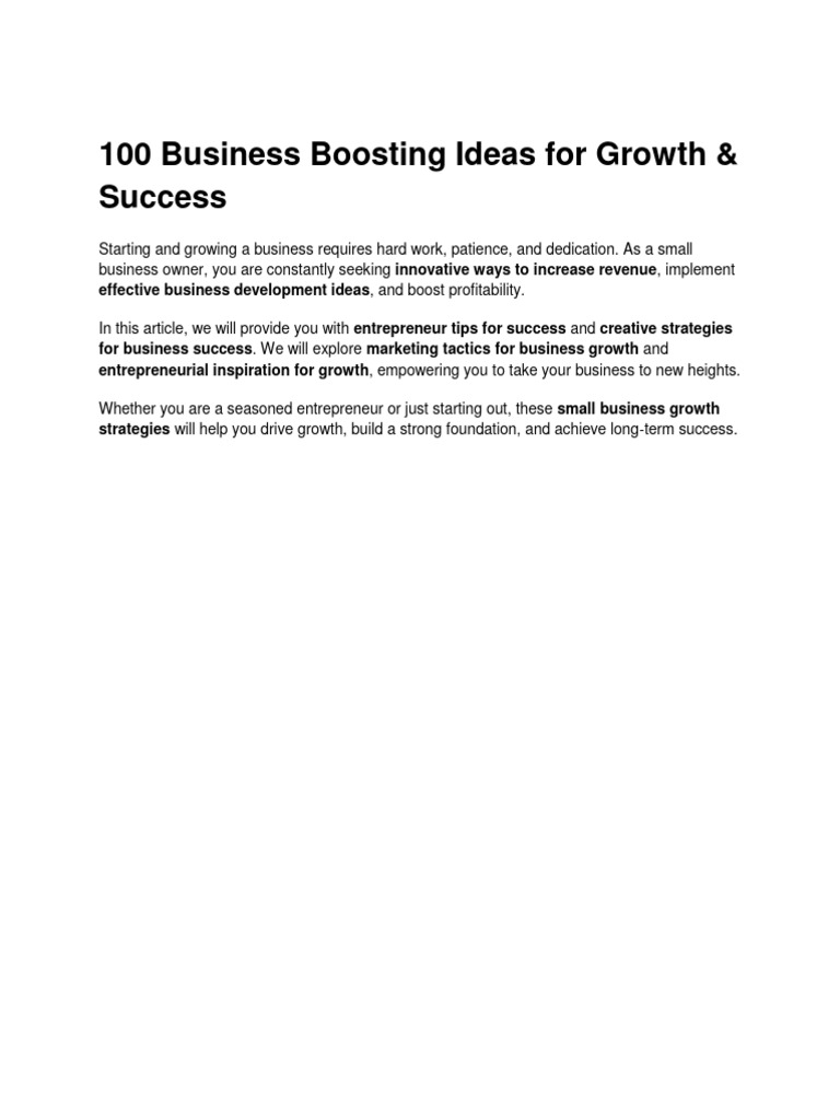 100 Business Boosting Ideas For Growth Success | PDF | Popular Culture ...