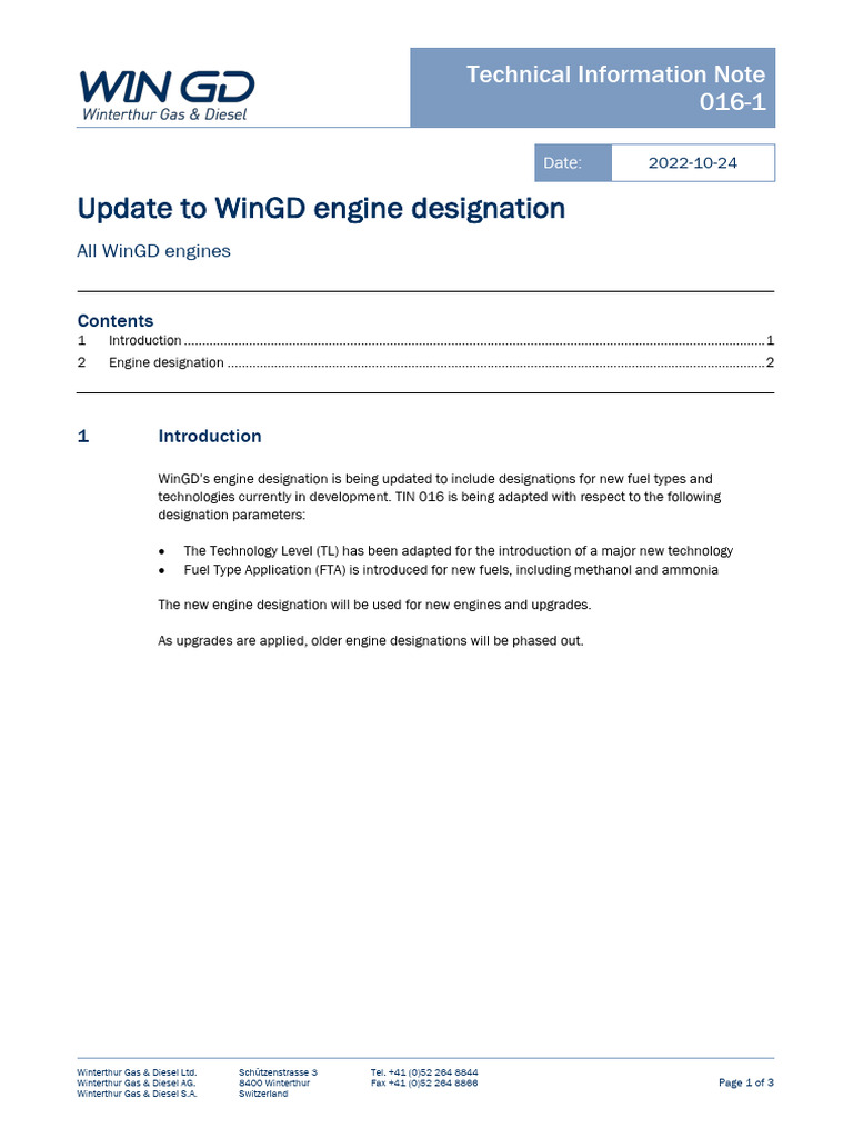 WinGD - TIN016 1 - Update To WinGD Engine Designation | PDF | Engines ...