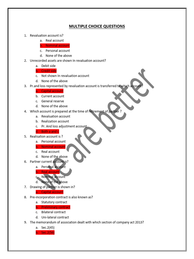 Multiple Choice Questions Commerce | PDF | Cost | Business