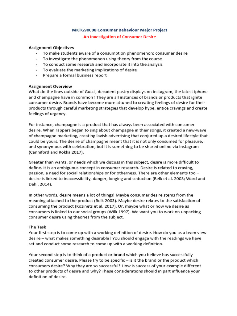 Consumer Behaviour Assignment 2019 Desire | PDF | Marketing | Consumer ...