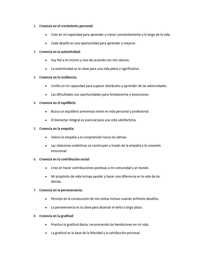 Ejemplos de Creencias | PDF