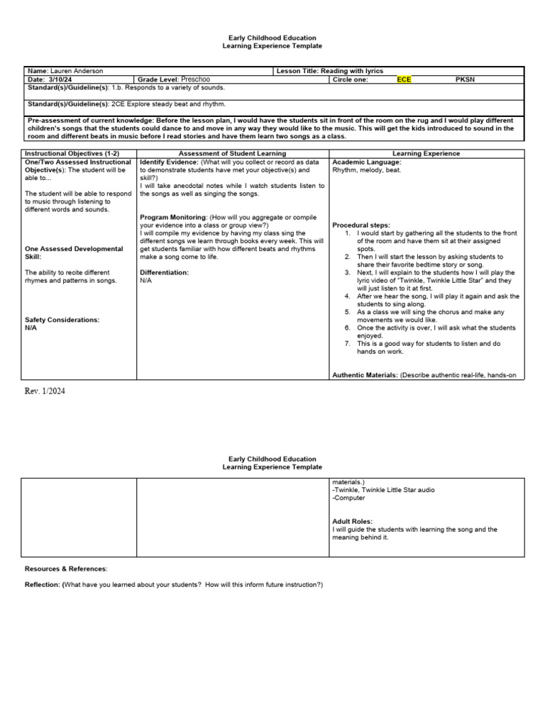 Ece Lesson Plan Template 2 3 | PDF | Human Communication | Learning