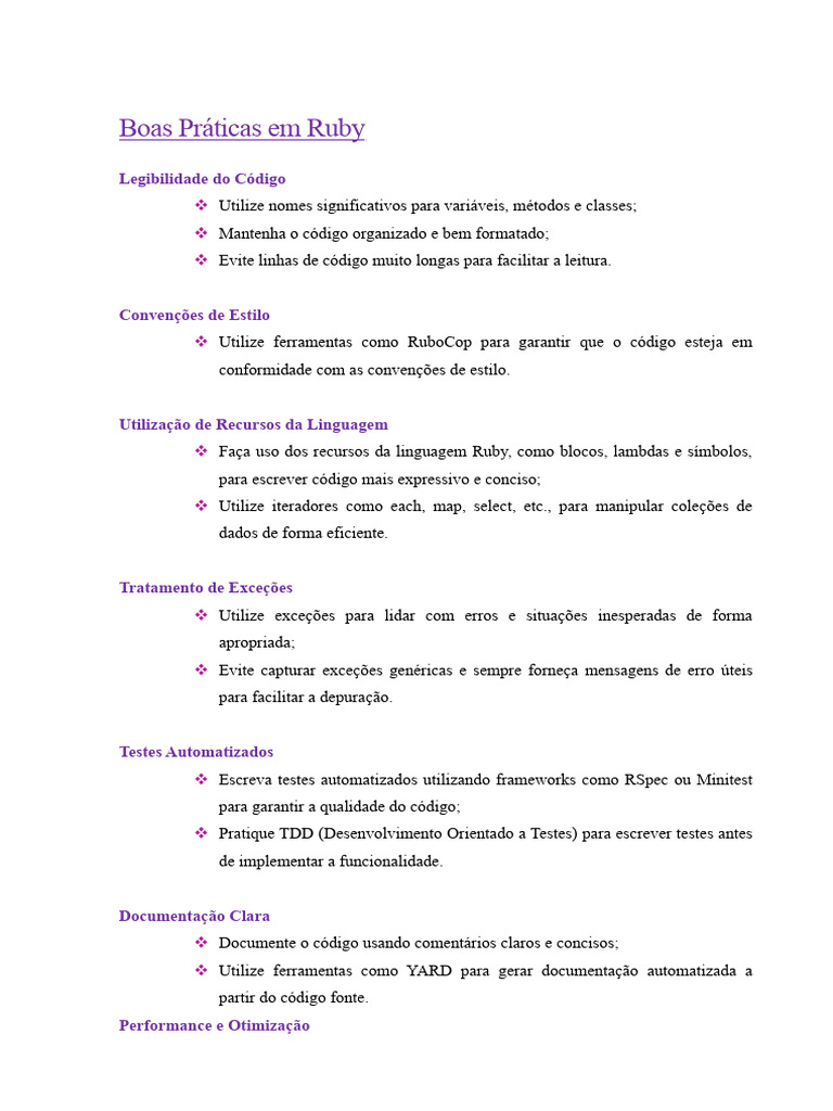 Boas Práticas em Ruby | PDF | Testes de software | Ruby (linguagem de ... Boas Práticas em Ruby | PDF | Testes de software | Ruby (linguagem de ...