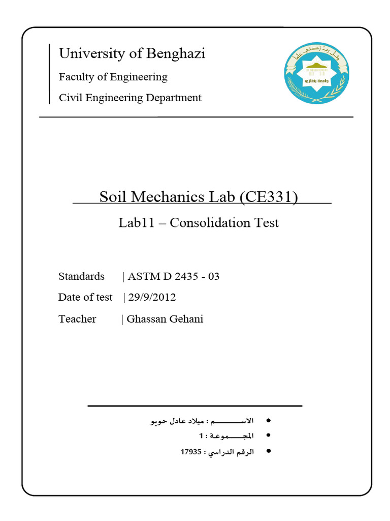 Lab 11 - Consolidation Test | PDF | Soil Mechanics | Solid Mechanics