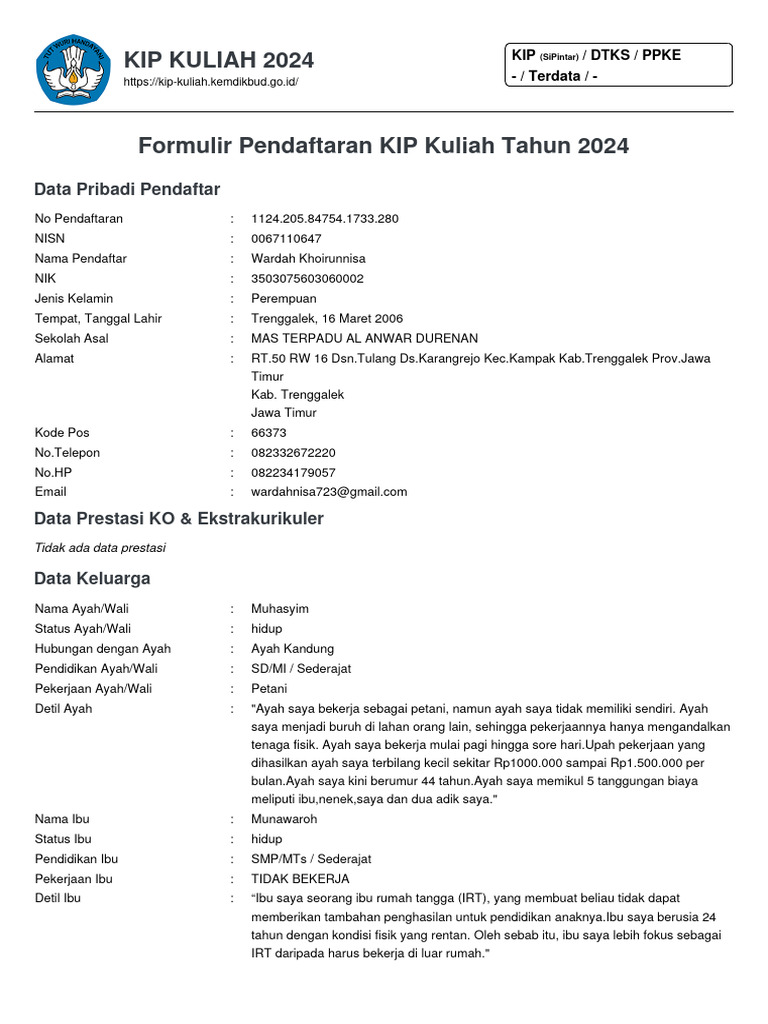 Formulir Peserta Kip Kuliah 2024 Pdf