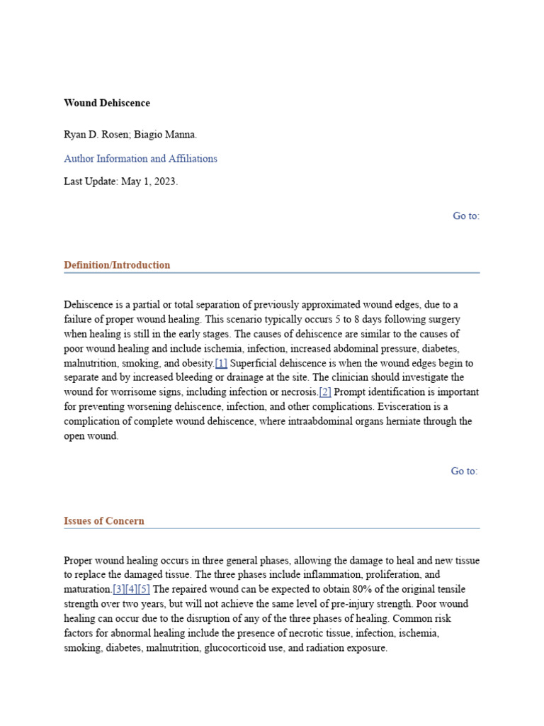 Dehiscence Reading | PDF | Wound | Wound Healing