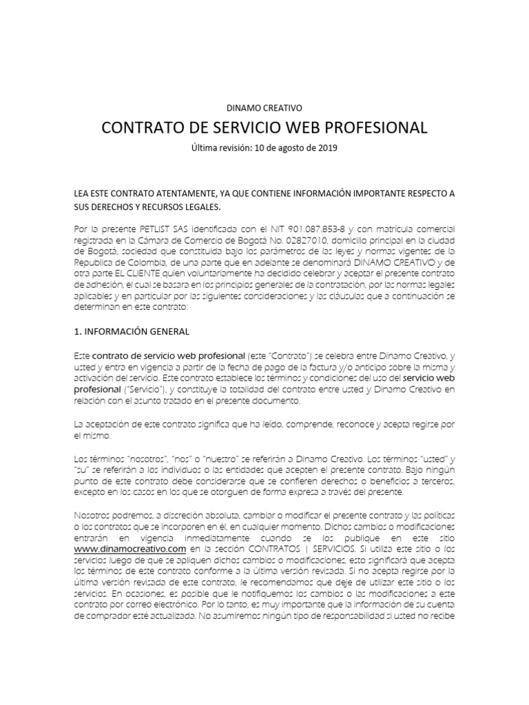 Contrato Web Profesional | Descargar gratis PDF | Las compras en línea | Derechos de autor