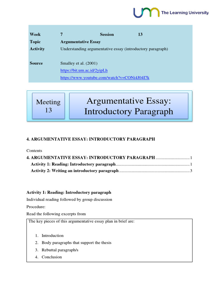 Paragraphs in Argumentative Essay | PDF | Essays | Human Communication