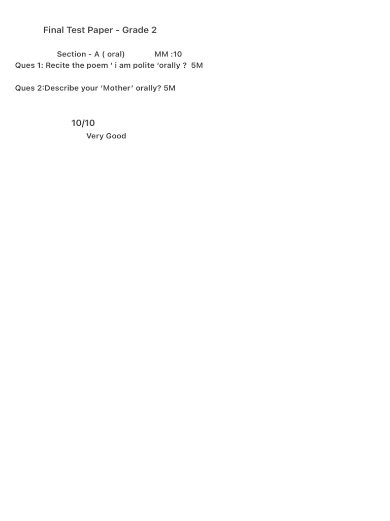 Final Test Paper - Grade 2 | PDF