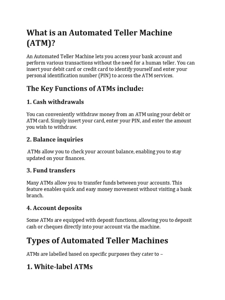 What Is An Automated Teller Machine | PDF | Automated Teller Machine ... What Is An Automated Teller Machine | PDF | Automated Teller Machine ...