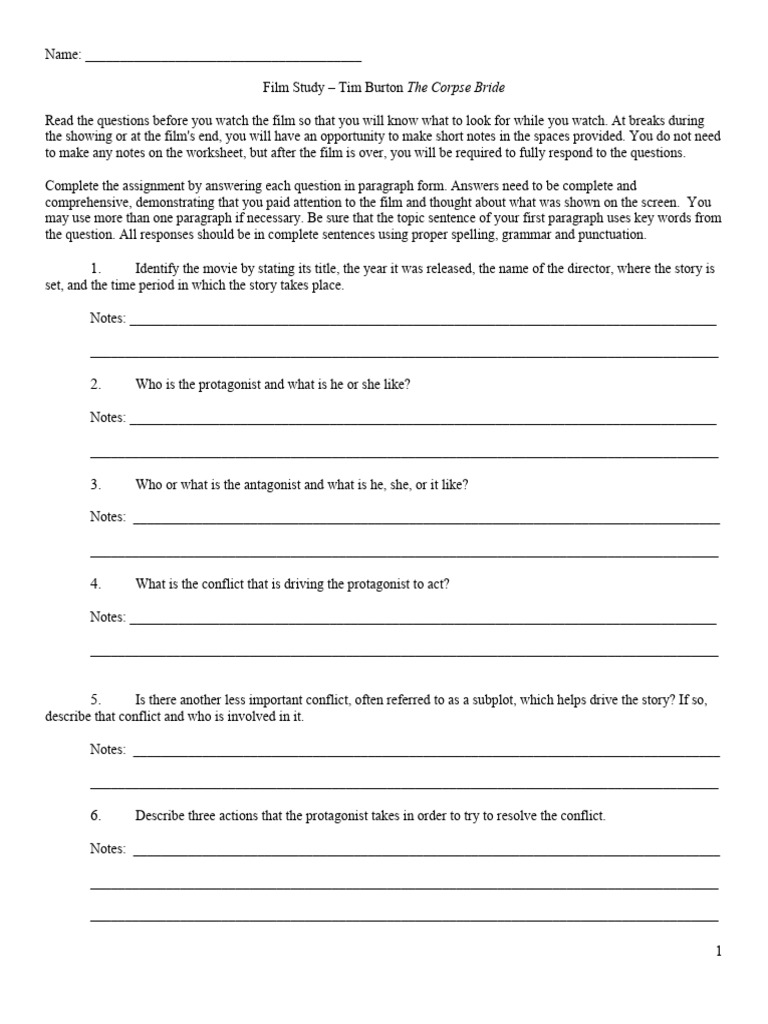 The Corpse Bride Worksheet | PDF