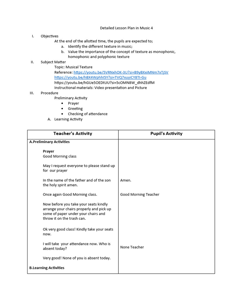 Lesson Plan in ED 311 | PDF | Elements Of Music | Musical Compositions
