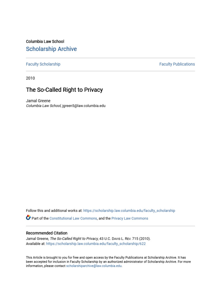 The So-Called Right To Privacy | PDF | Bowers V. Hardwick | Fourteenth ...