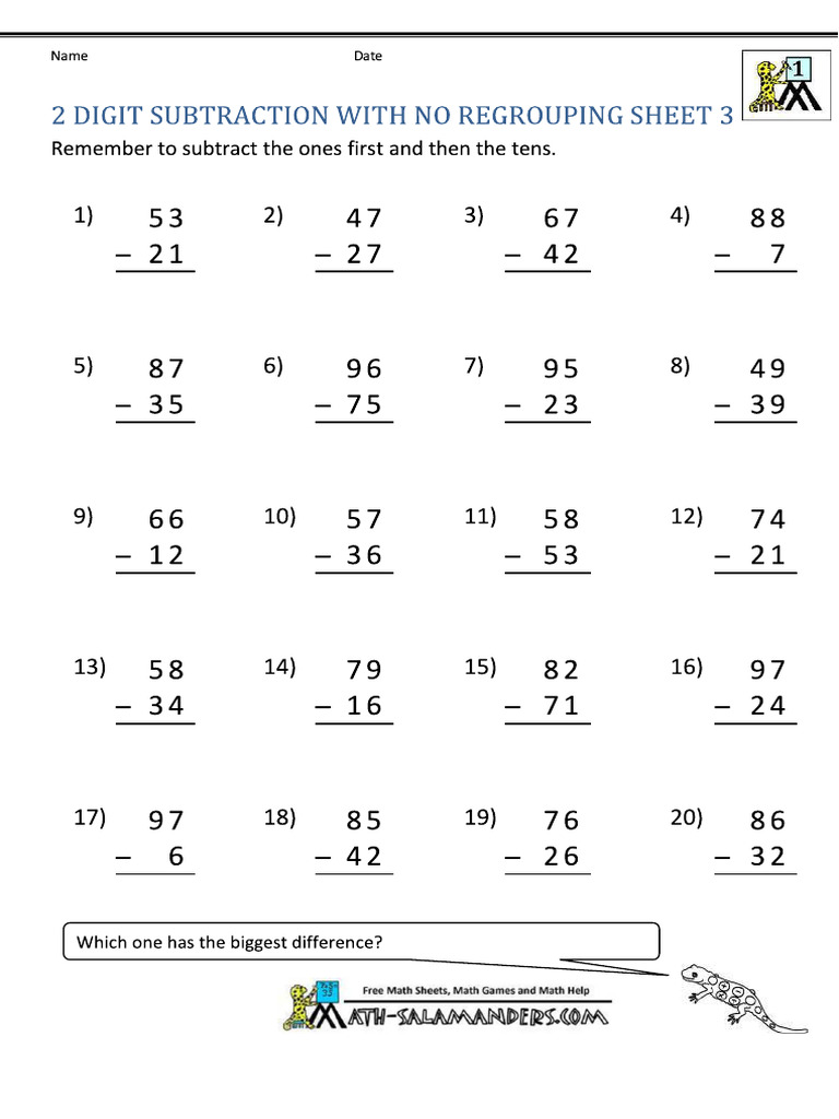 2 Digit Subtraction No Regrouping 3 | PDF