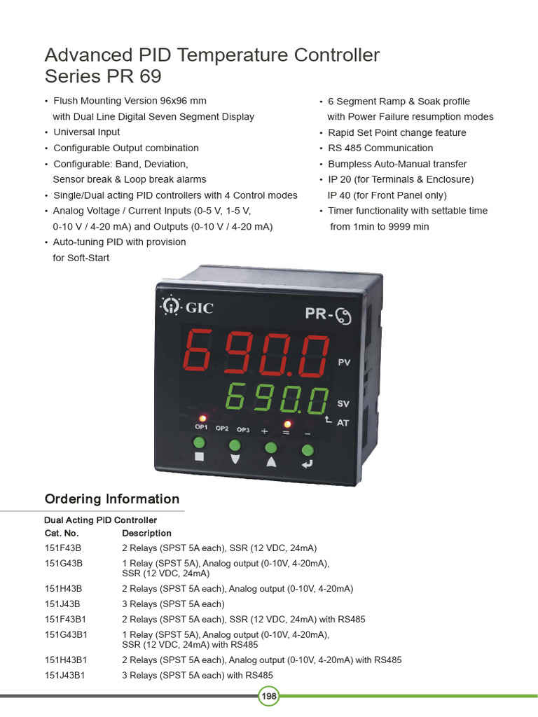 GIC 96x96-Advanced-PID-Temperature-Controller-Series-PR-69 | PDF | Relay | Sensor
