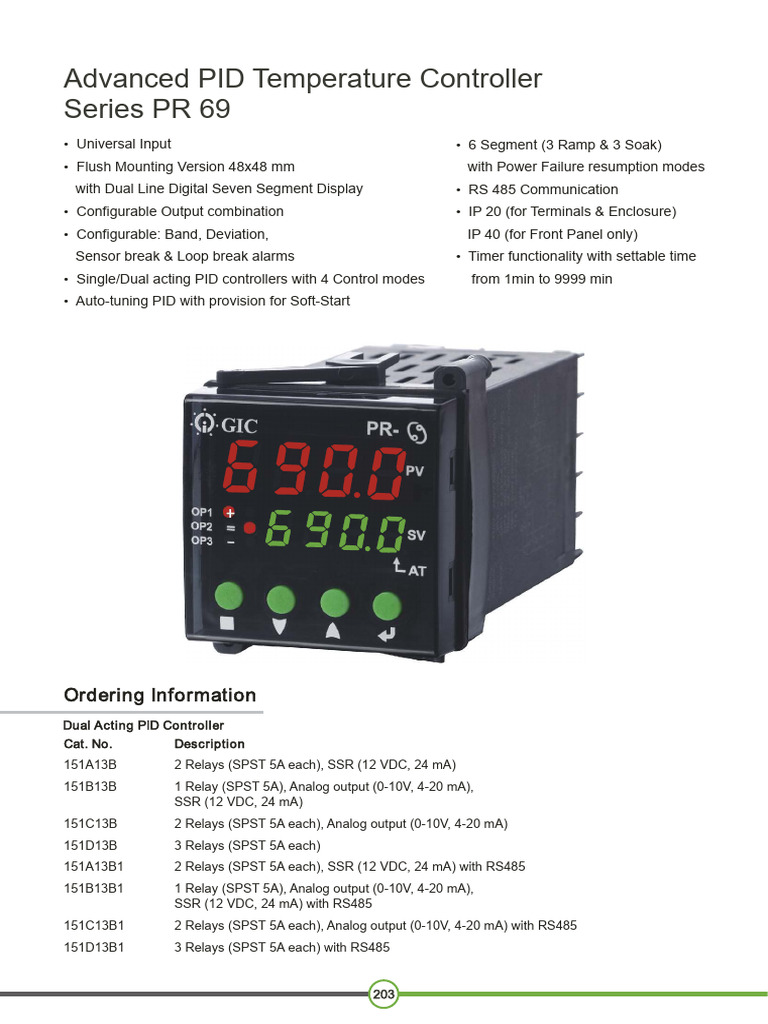 GIC 48x48-Advanced-PID-Temperature-Controller-Series-PR-69 | PDF | Relay | Sensor