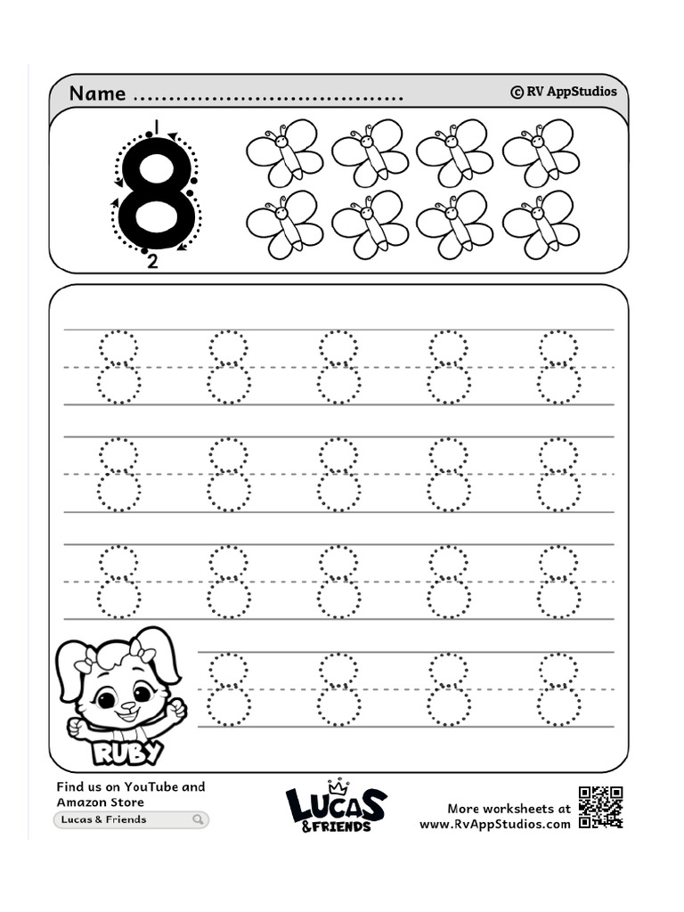 380 Free Printable Worksheets For Kids Number 8 Tracing Worksheets BW | PDF
