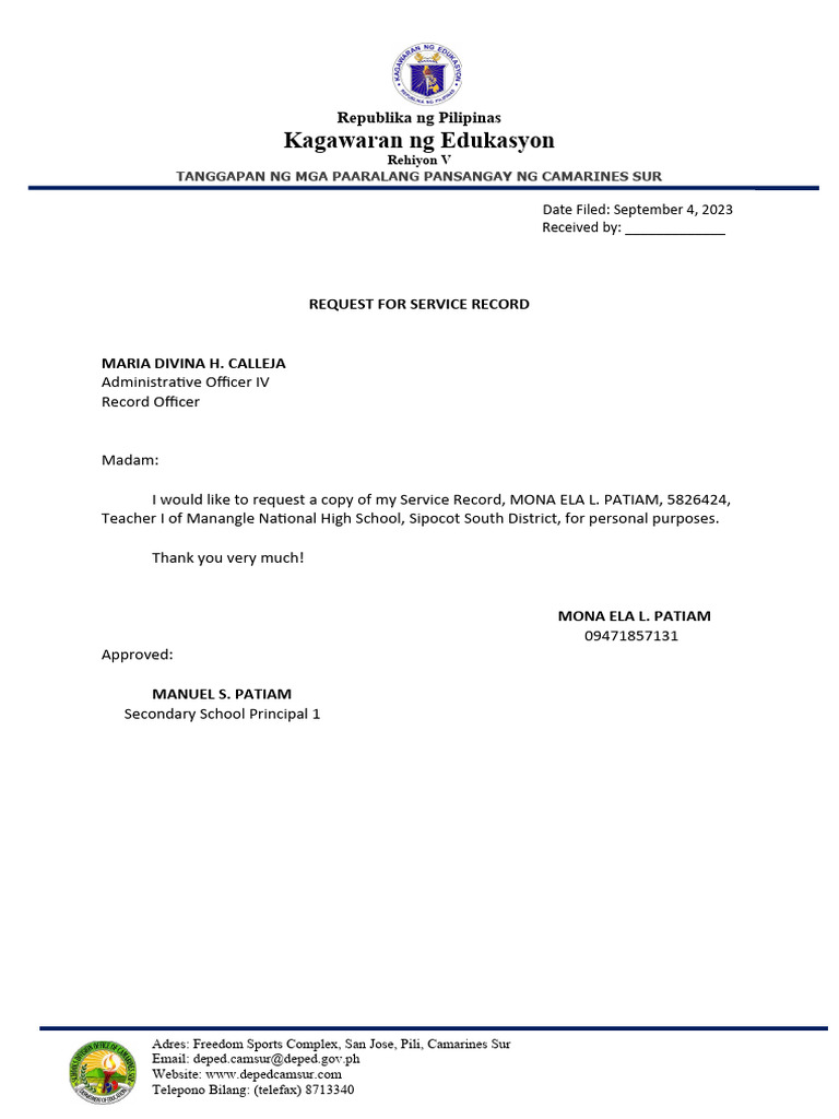 Request for Teacher Service Record | PDF