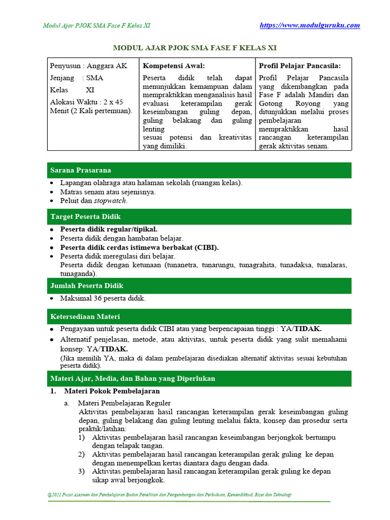 05 Modul Ajar PJOK Aktivitas Senam Kelas XI SMA Fase F | PDF