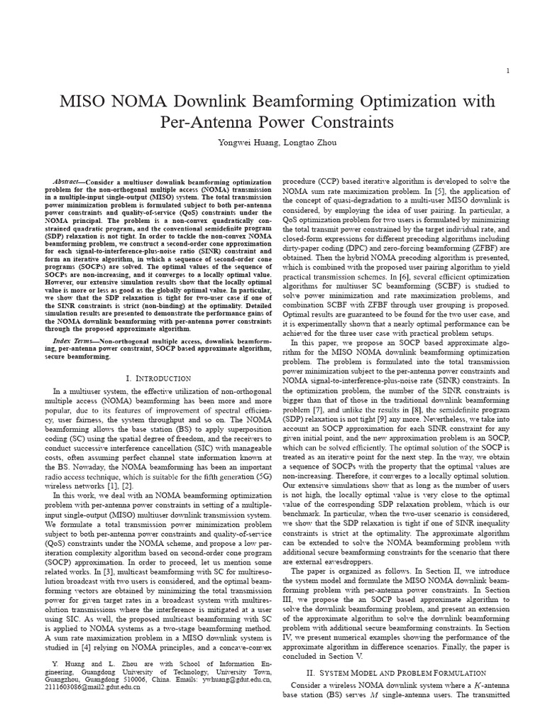 MISO NOMA Downlink Beamforming Optimization With Per-Antenna Power Constraints | Download Free ...