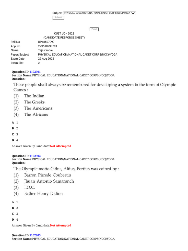 Submit: Physical Education/National Cadet Corps (NCC) /yoga | PDF ...