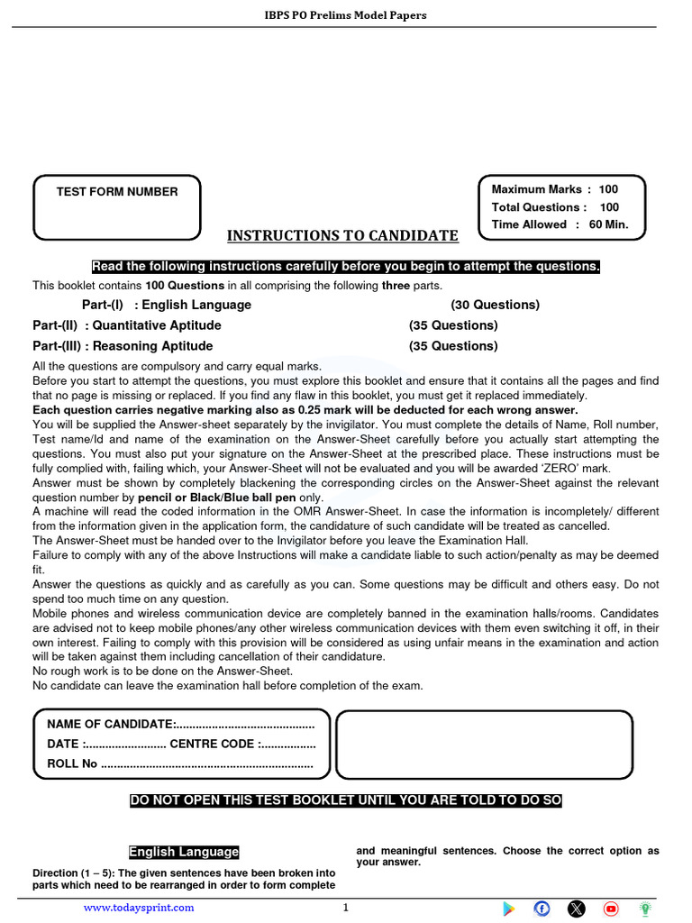 IBPS - PO - PRE - 08 (ENG - QUES) - v2 - L - v2 PDF | PDF