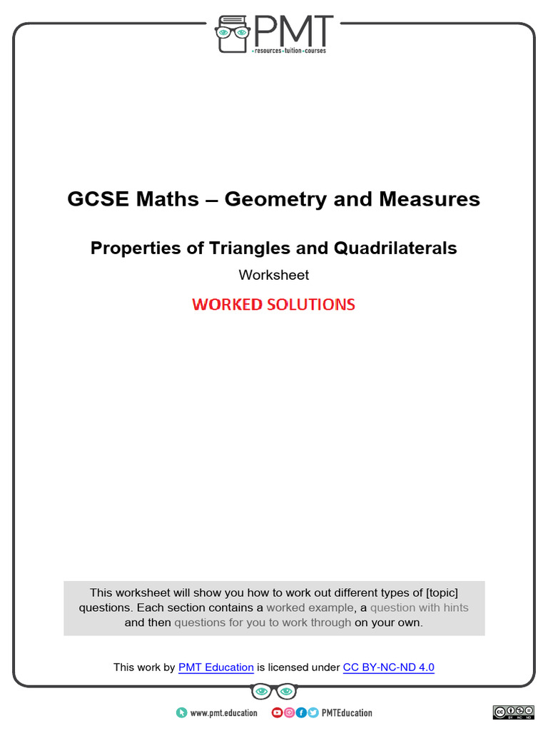 Gcse Geometry N Measures Triangles and Quadrilaterals Worksheets | PDF ...