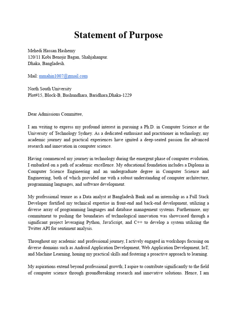 Statement of Purpose | PDF | Computer Science | Software Development