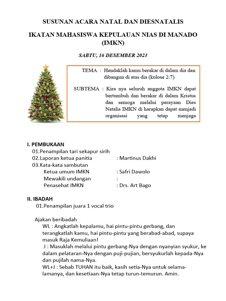 Susunan Acara Natal Dan Diesnatalis 2023 | PDF
