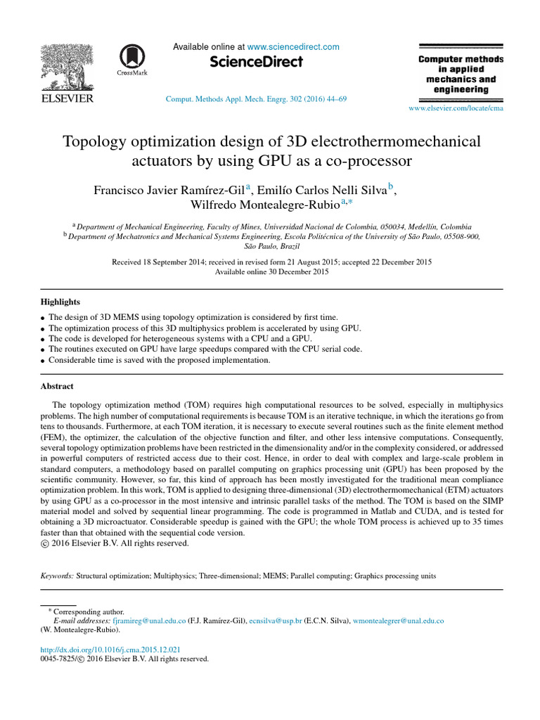 Topology Optimization Design of 3D Electrothermomechanical Actuators by Using GPU As A Co ...